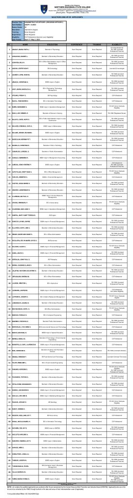 SELECTION LINE-UP OF QUALIFIED APPLICANTS Administrative Officer I ...