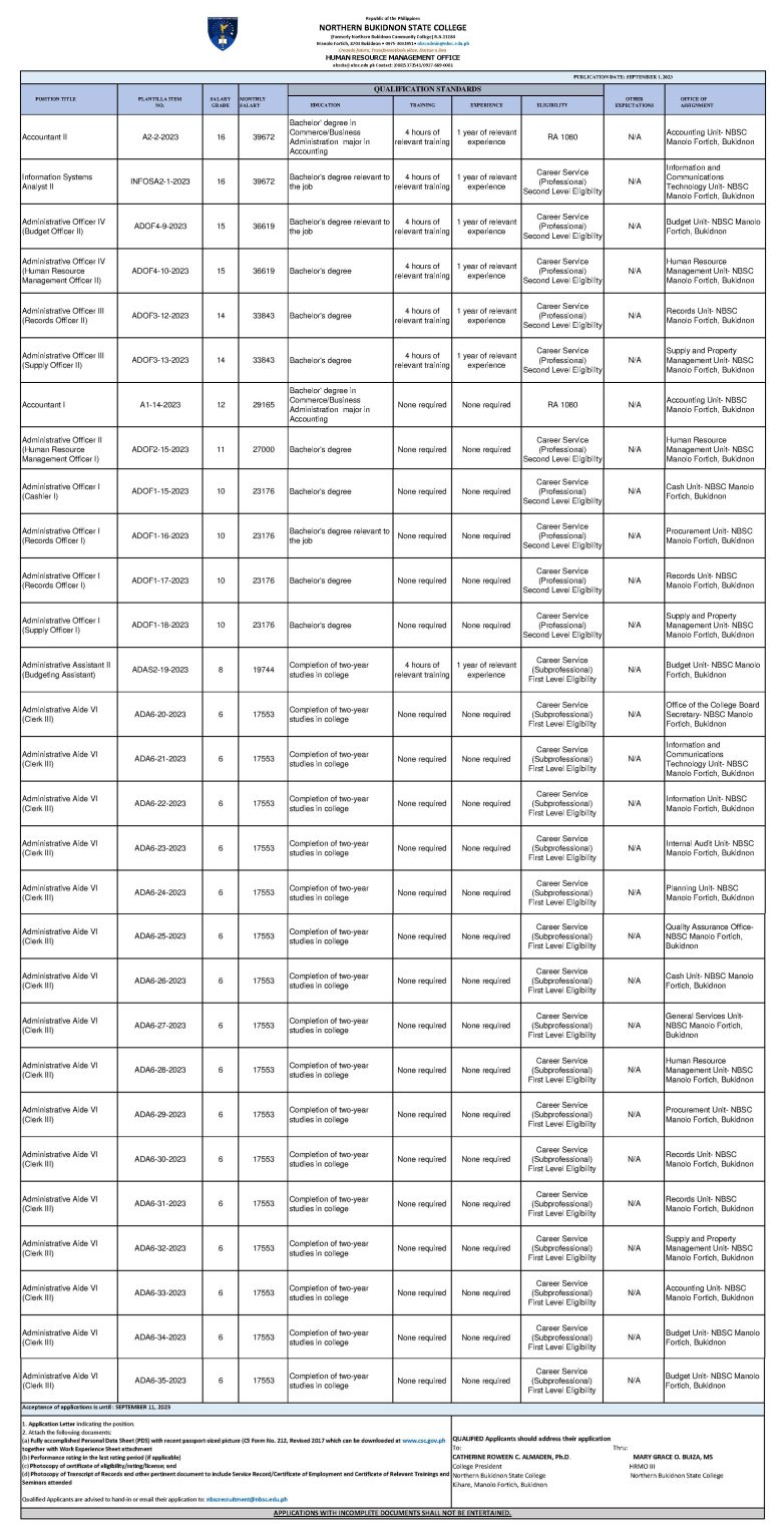 HIRING FOR PLANTILLA POSITION(29 PLANTILLA POSTIONS) - Northern ...