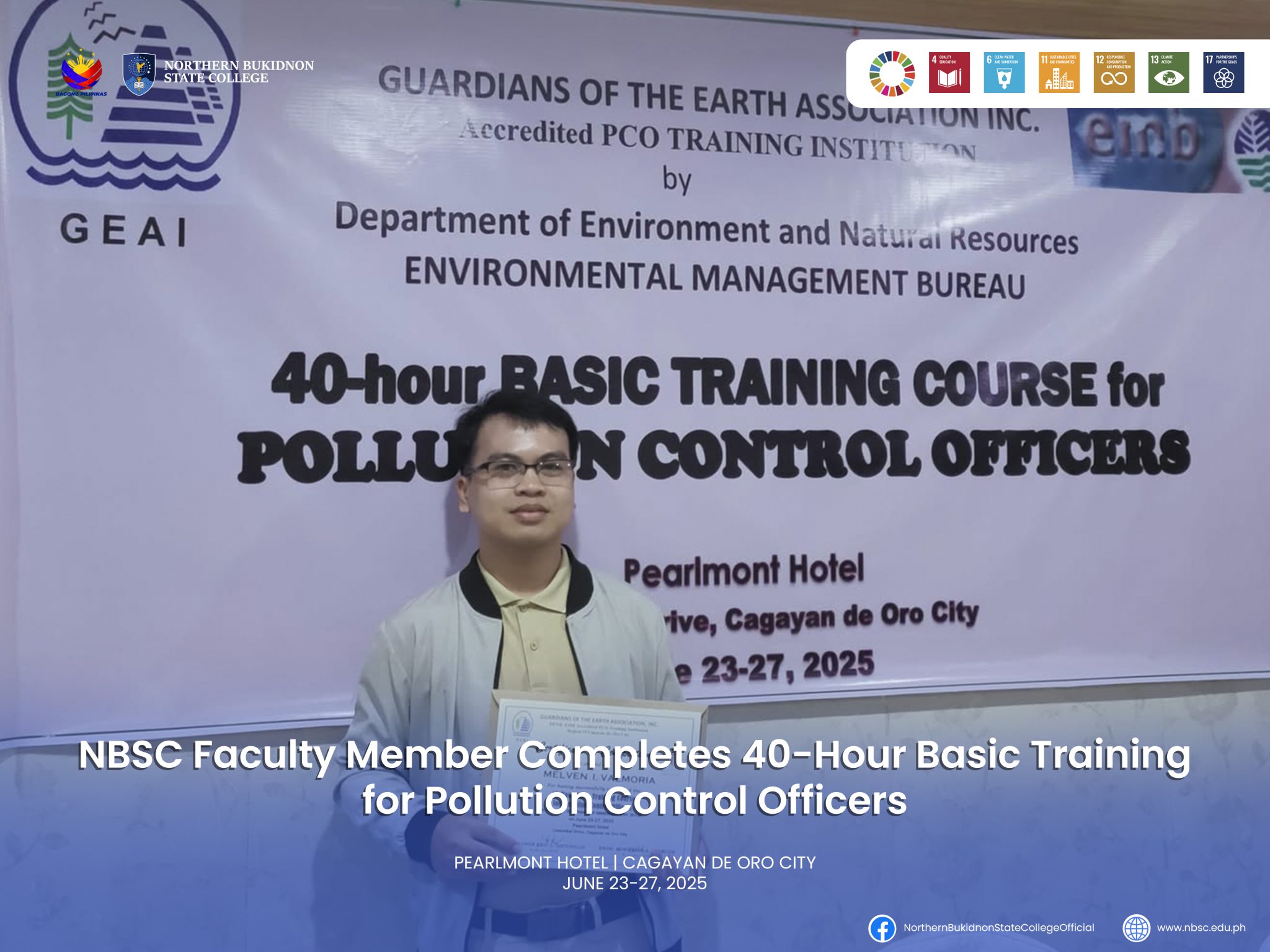 NBSC Faculty Member Completes 40-Hour Basic Training for Pollution ...